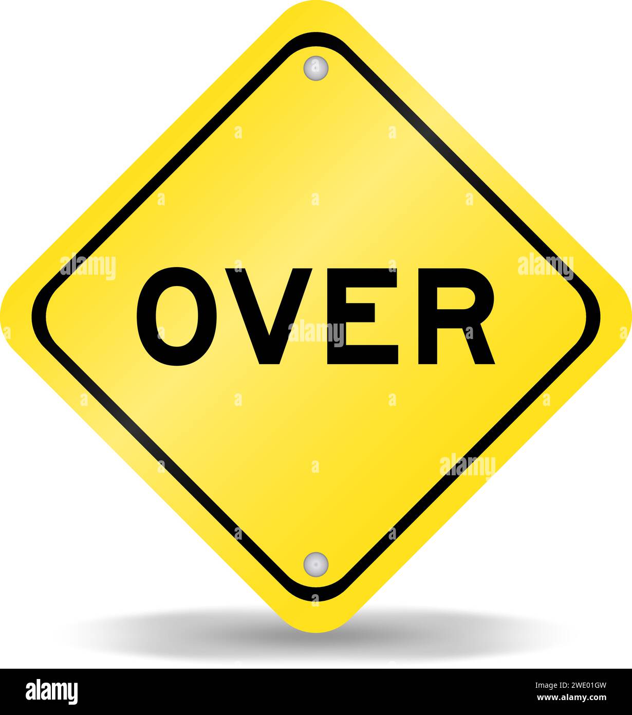 Yellow color transportation sign with word over on white background ...