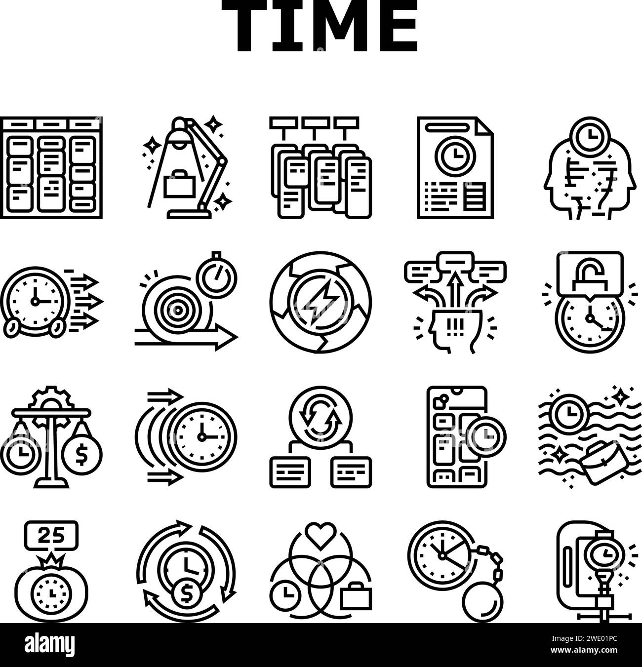 time management clock work icons set vector Stock Vector Image & Art ...