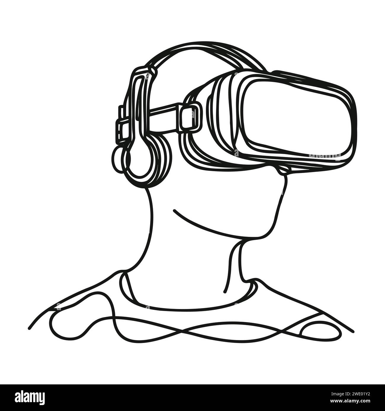 Man Wearing Virtual Reality Glasses One Continuous Line Stock Vector Image And Art Alamy