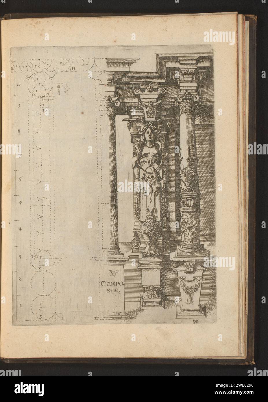 Proportions of the composite column order with a caratide as a pilaster ...