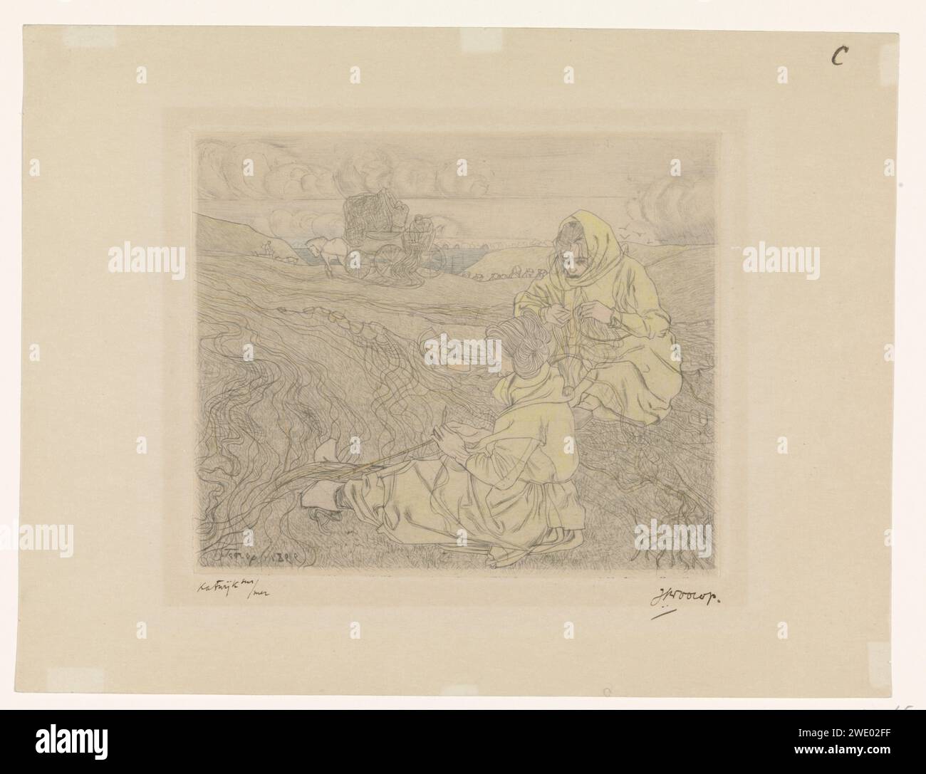 Netmakers, Jan Toorop, 1899 print paper drypoint mending of fishing ...