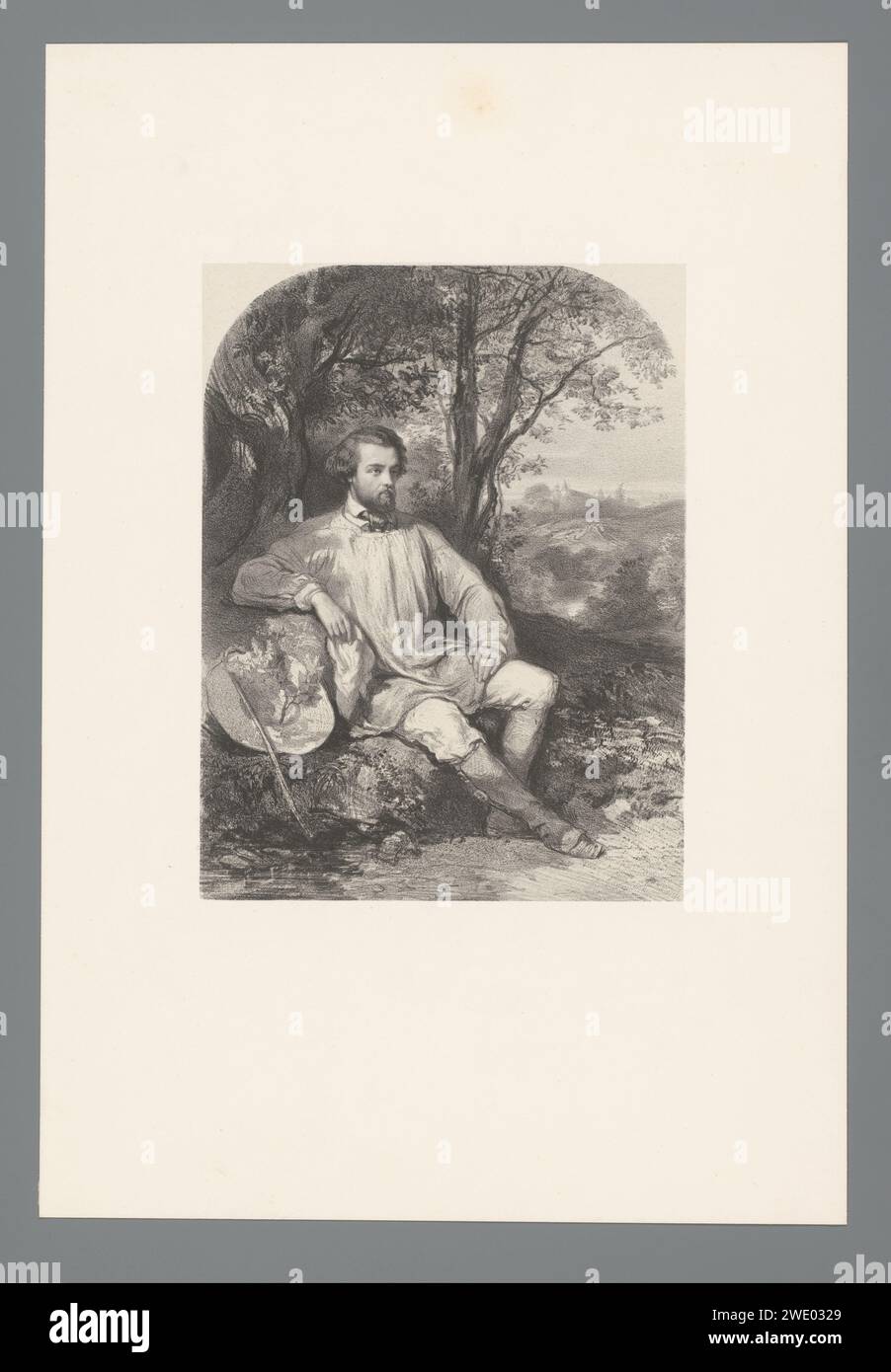 Portrait of a sitting man in Schilderskiel in a landscape, Adolphe ...