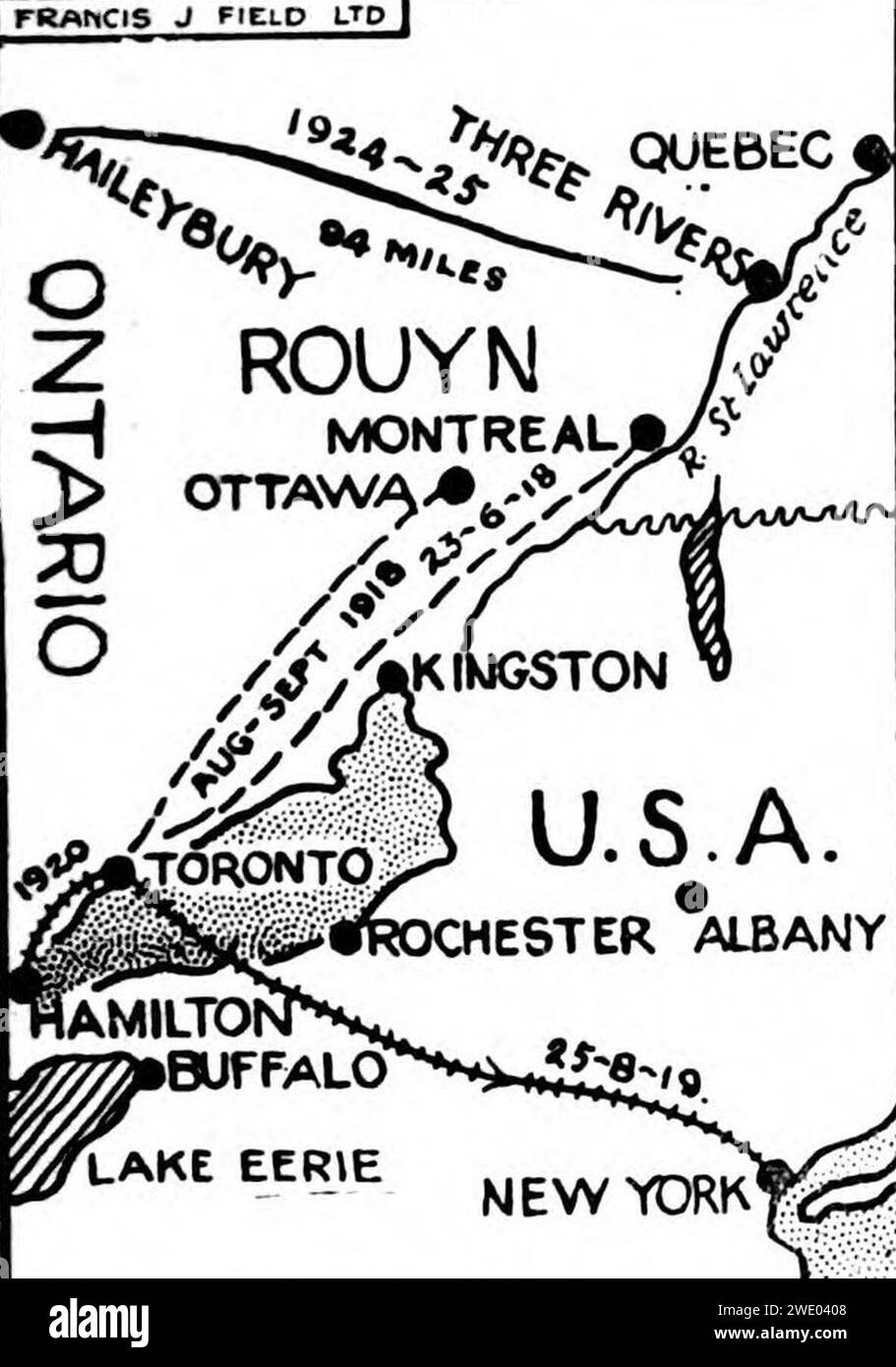 Air Routes of Quebec, Ontario, and New York in 1925 Stock Photo - Alamy