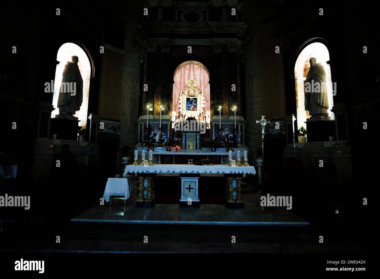 Grand church interior of Santa Maria delle Fornaci in Rome with ornate ...