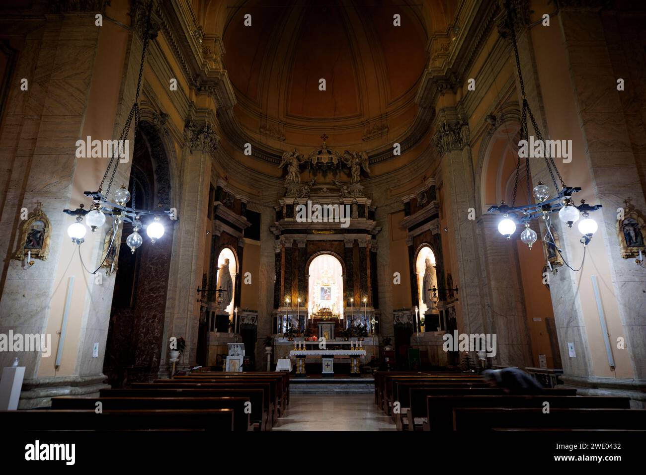 Grand church interior of Santa Maria delle Fornaci in Rome with ornate ...