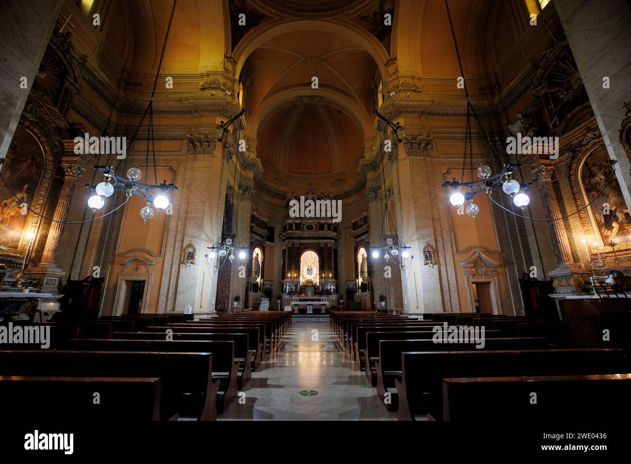 Grand church interior of Santa Maria delle Fornaci in Rome with ornate ...