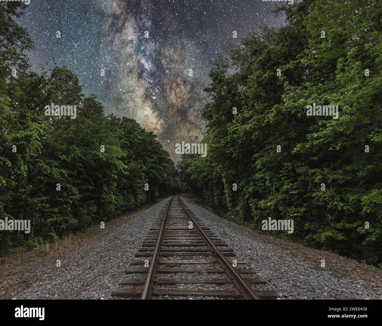 Milky way over railroad tracks Stock Photo - Alamy