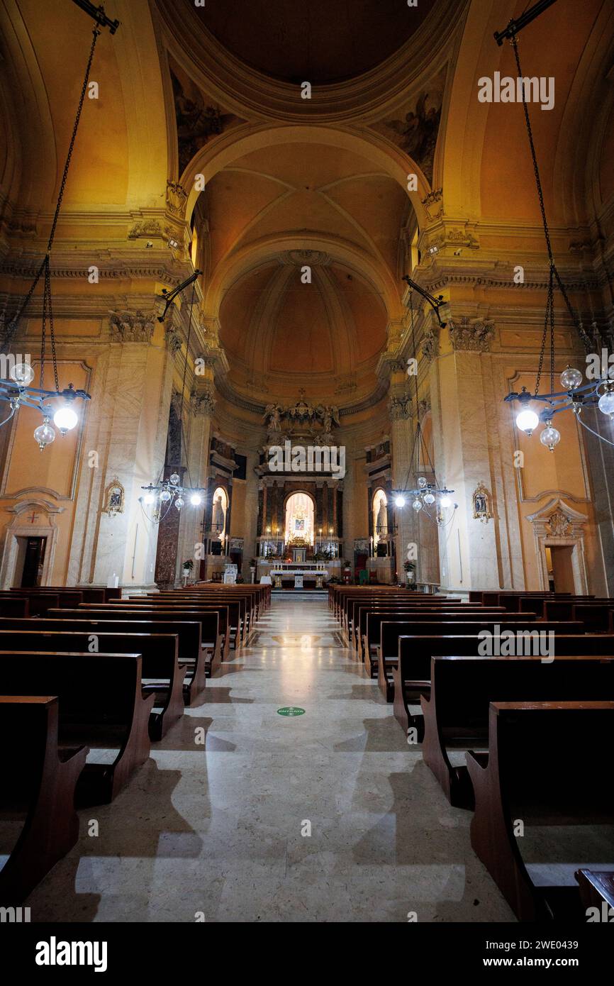Grand church interior of Santa Maria delle Fornaci in Rome with ornate ...
