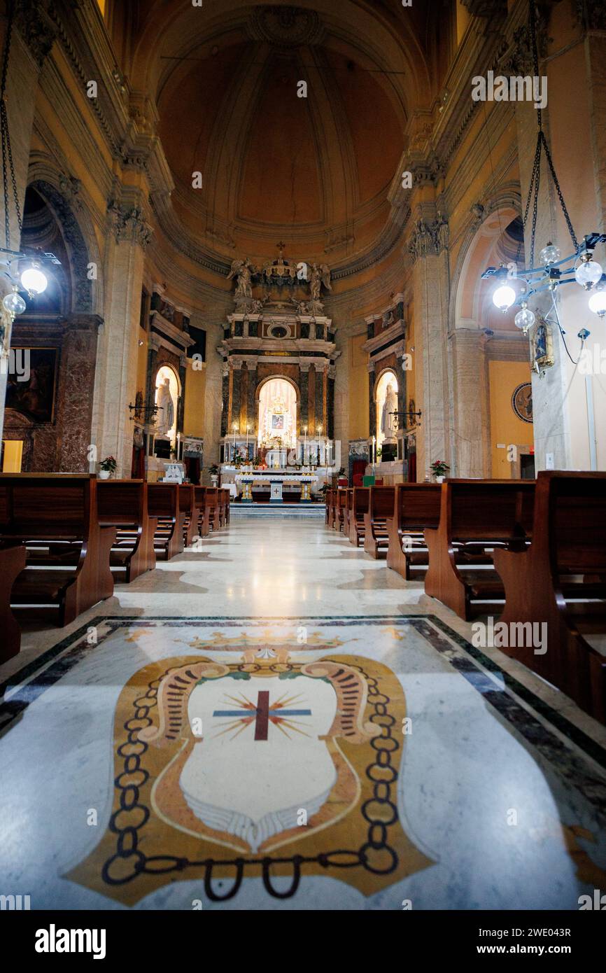 Grand church interior of Santa Maria delle Fornaci in Rome with ornate ...