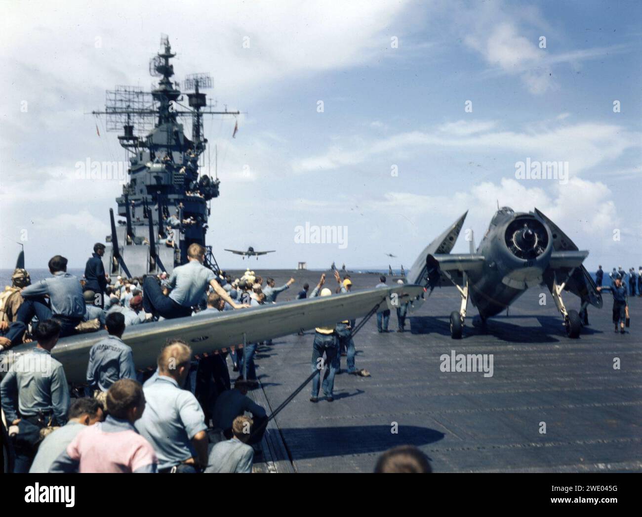 Aircraft landing aboard USS Lexington (CV-16), in November 1943 Stock Photo - Alamy
