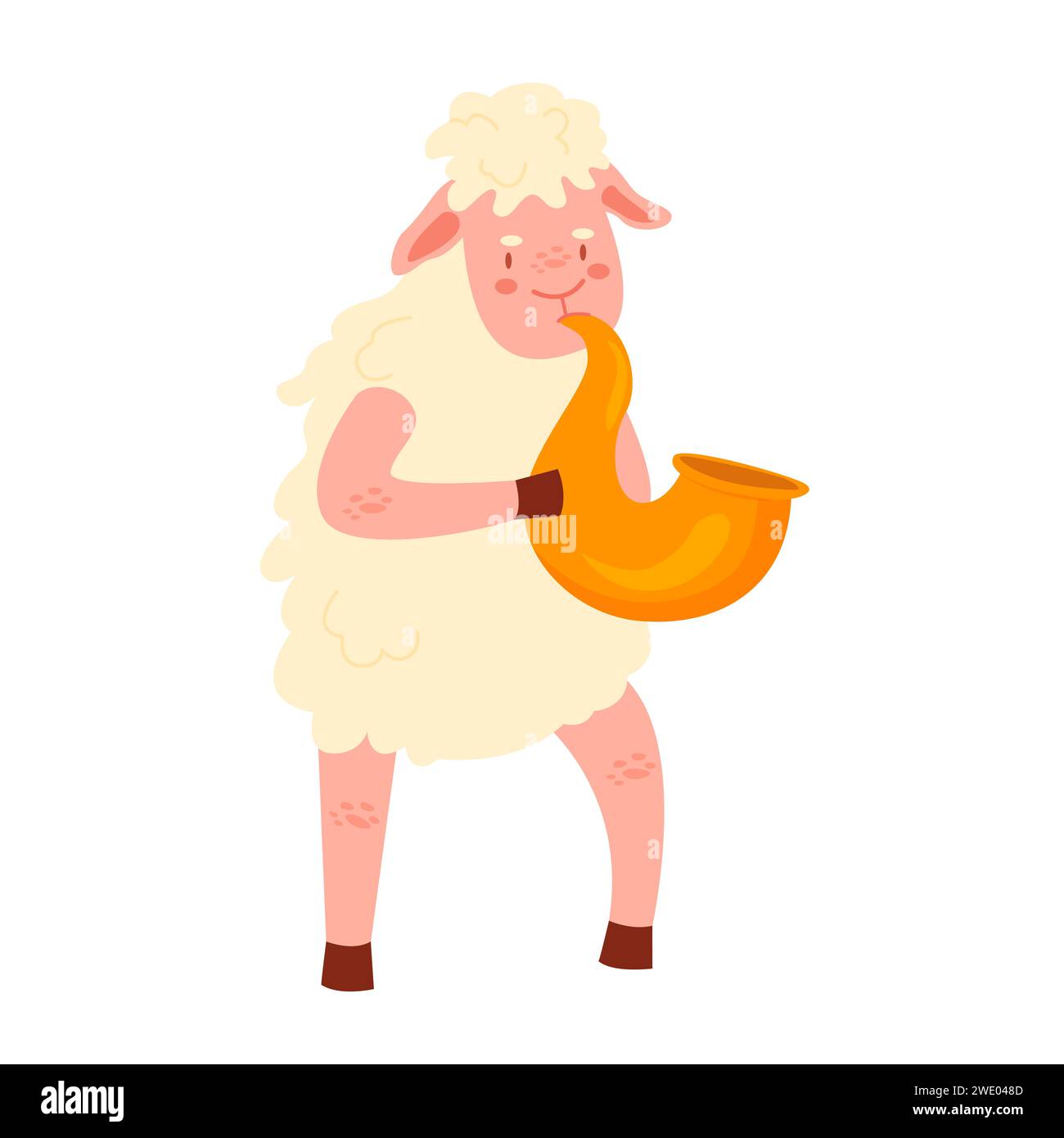 Sheep playing saxophone. Fluffy animal with musical instrument vector ...