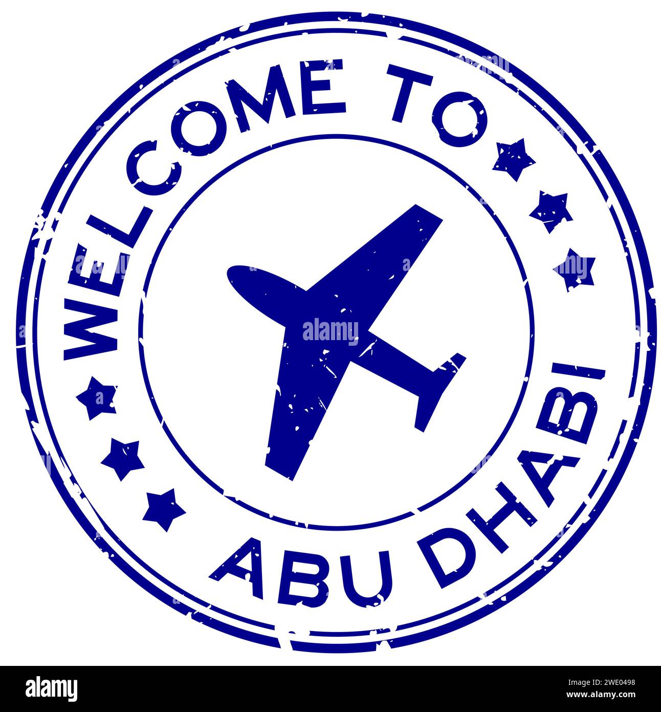 Grunge black welcome to abu dhabi with airplane icon round rubber seal ...