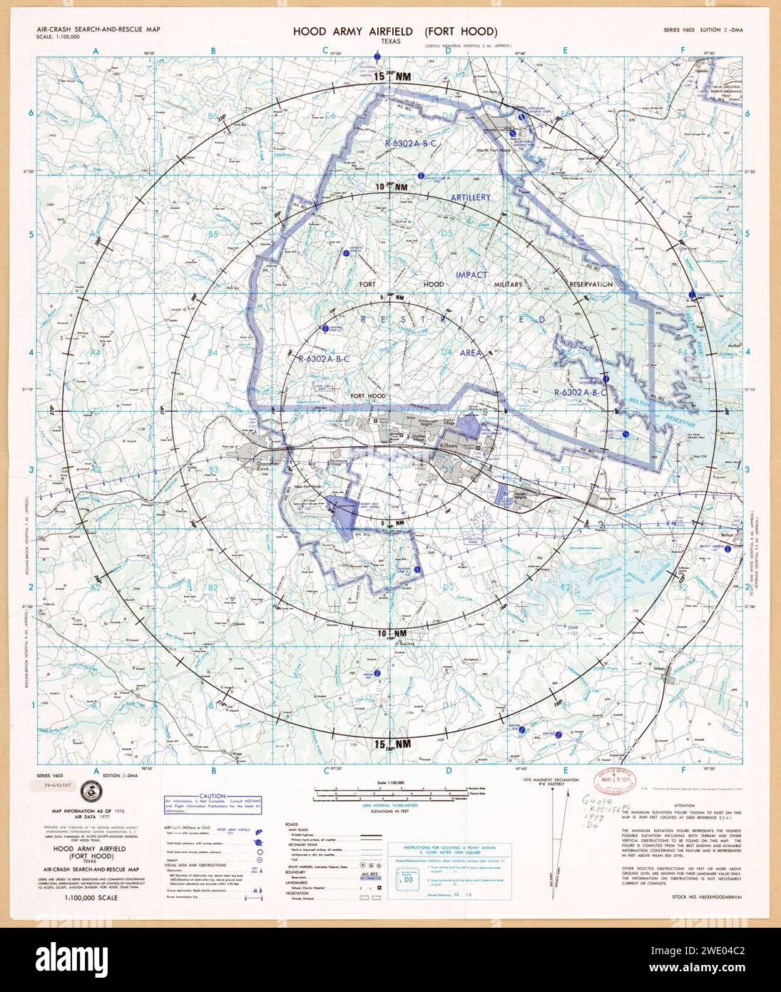 Air-crash search-and-rescue map. Hood Army Airfield (Fort Hood), Texas ...