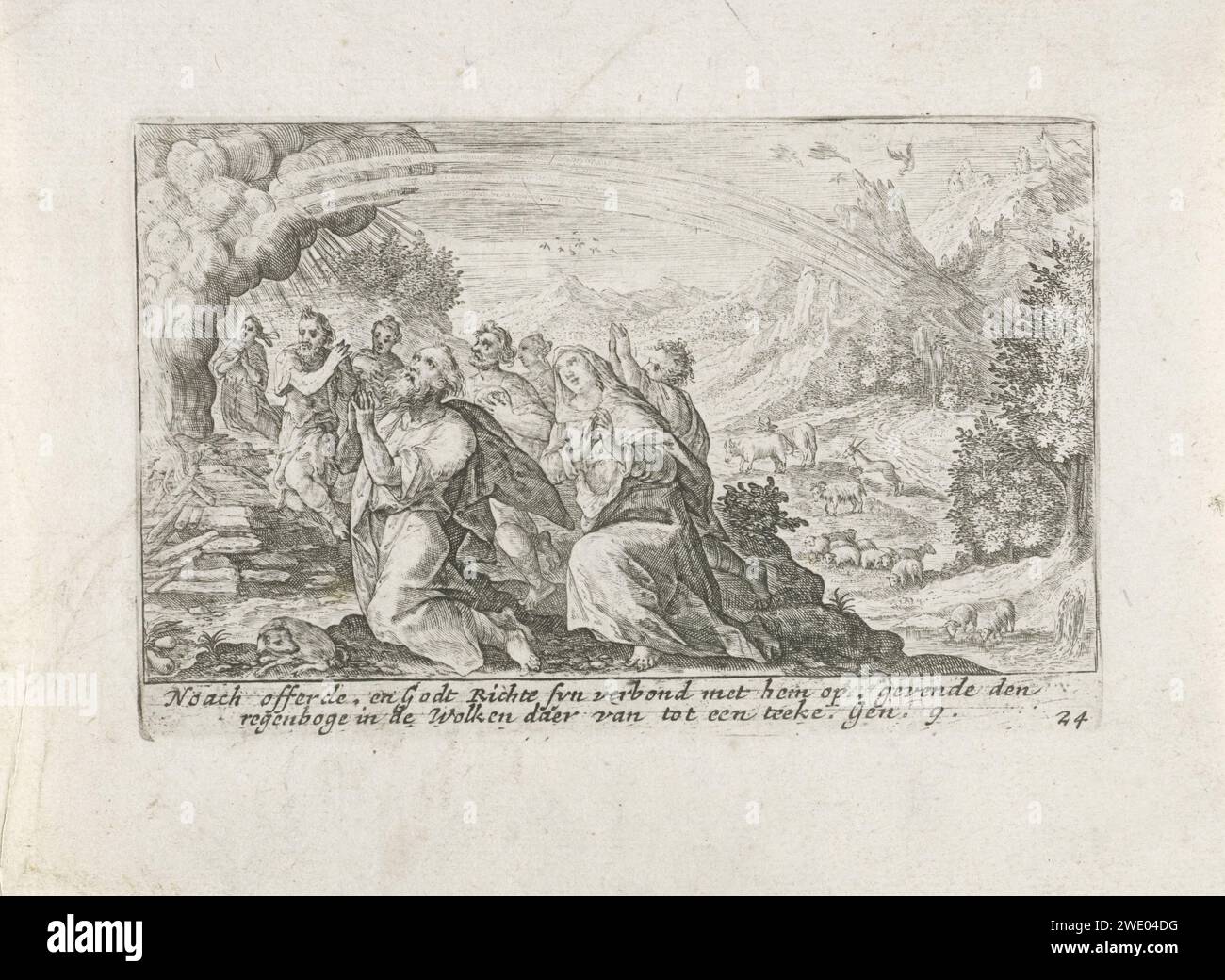 Noah's sacrifice, Crispijn van de Passe (I), 1700 - 1750 print Noah and ...