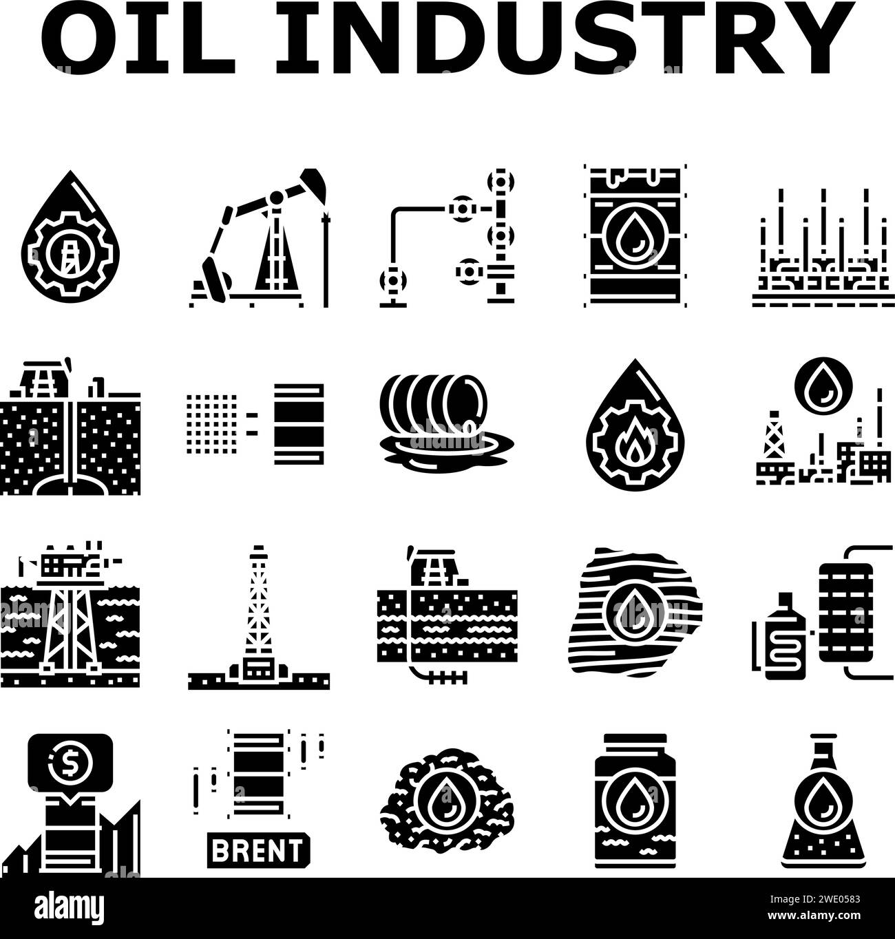 oil industry factory plant icons set vector Stock Vector Image & Art ...