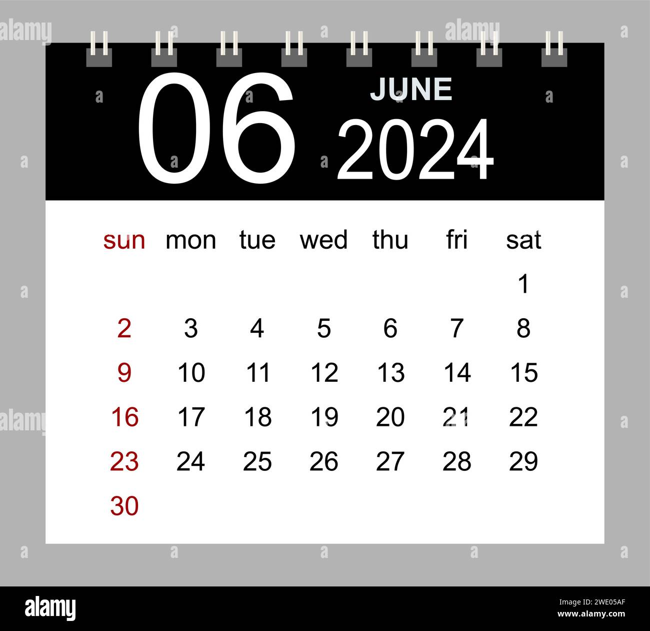 June 2024. Vector monthly calendar template 2024 year in simple style ...