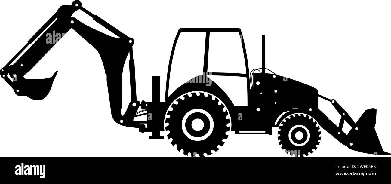 Silhouette of Wheel Backhoe Loader Icon in Flat Style Stock Vector ...
