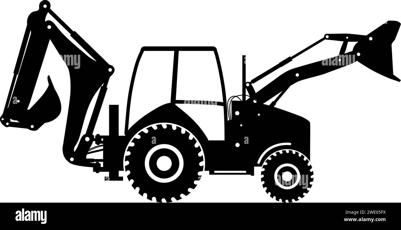 Silhouette of Wheel Backhoe Loader Icon in Flat Style Stock Vector ...