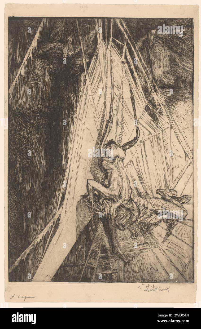 Spider web with human -like spider who caught a man, Marcel Roux, 1910 ...