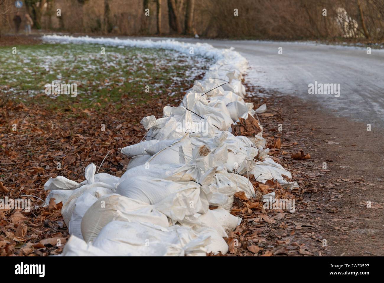 stack of filled sandbags to protect buildings from floodwater Stock ...