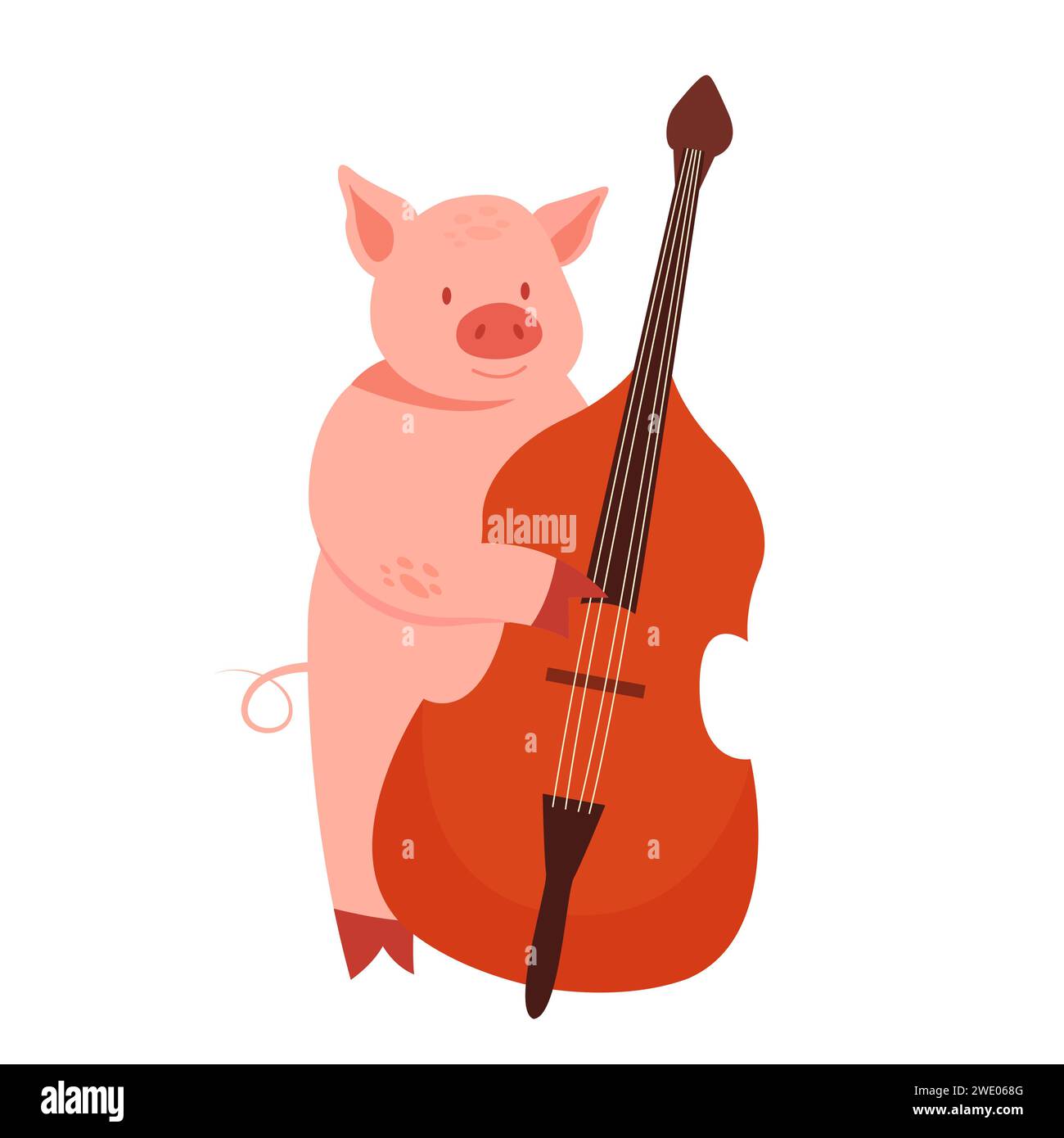 Pig with contrabass. Animals musical orchestra, pig playing musical ...