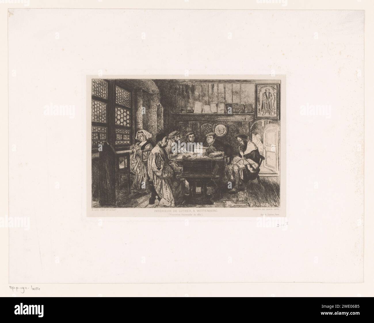 Interior with group of people including Luther around a table, on the ...