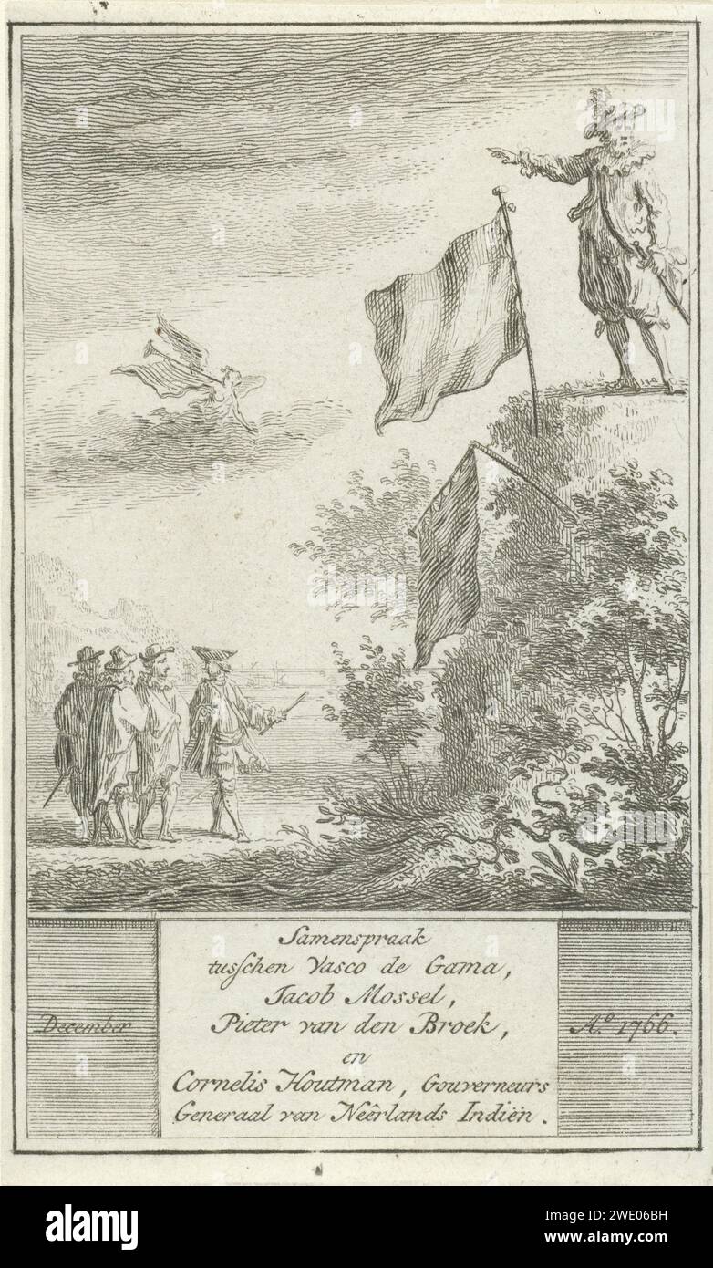 Four historical figures in conversation, Simon Fokke, 1722 - 1784 print ...