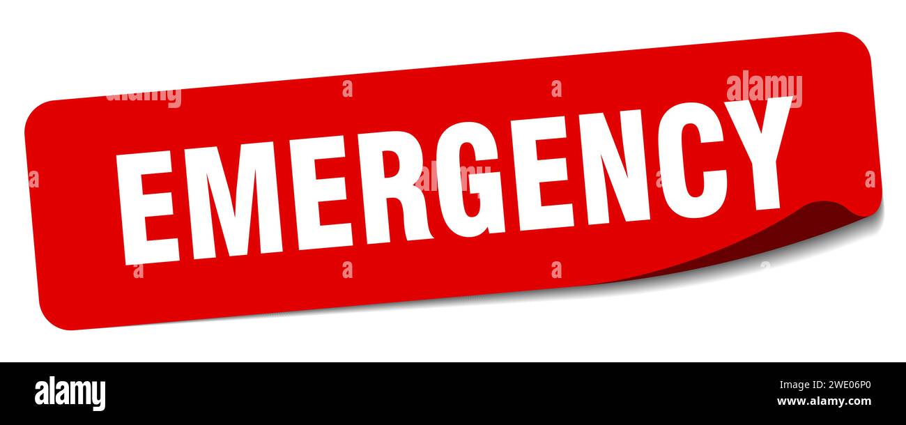 emergency sticker. emergency rectangular label isolated on white ...