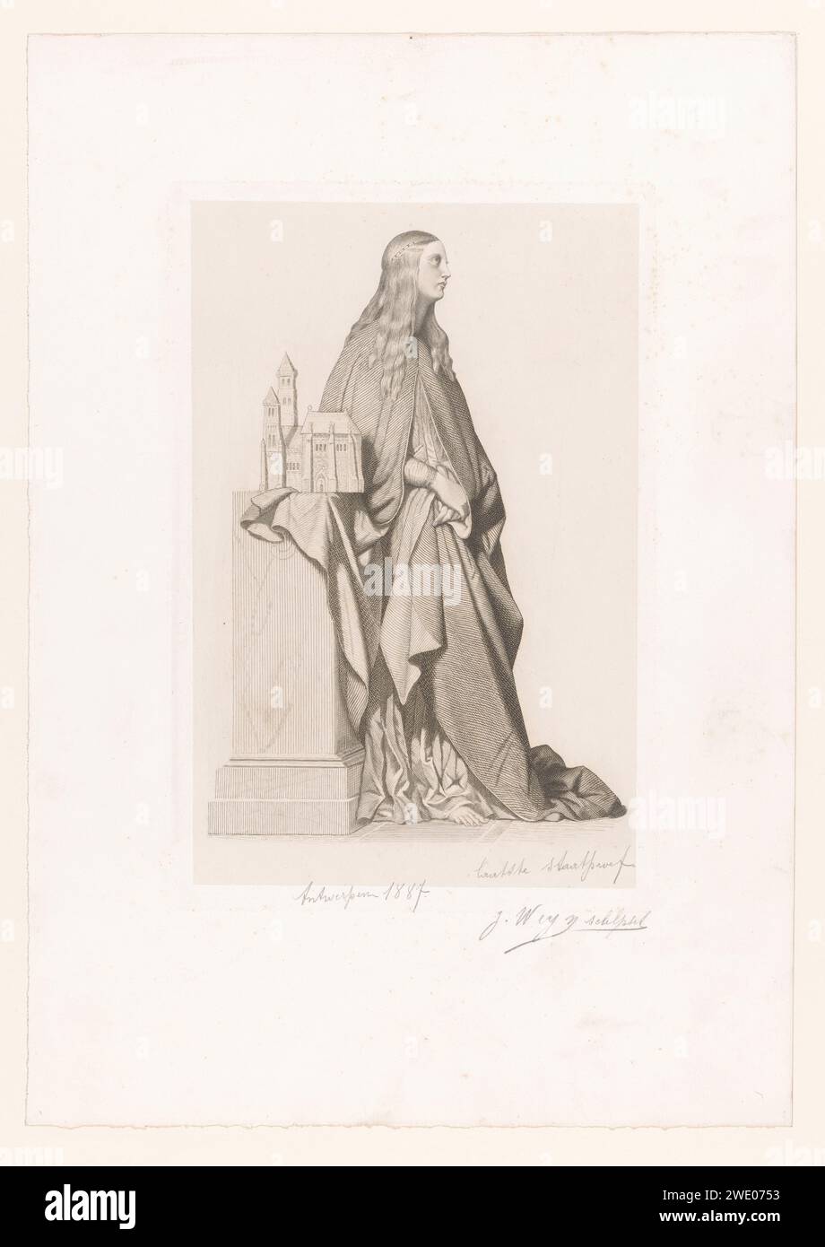 Patroness of a church, J. Weyn, 1887 print paper. etching / engraving ...