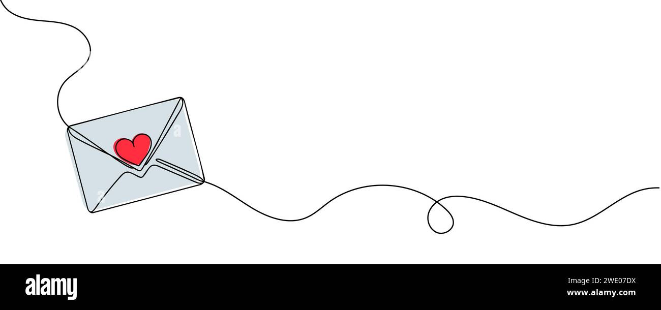 Continuous line drawing paper letter with heart Stock Vector Image ...