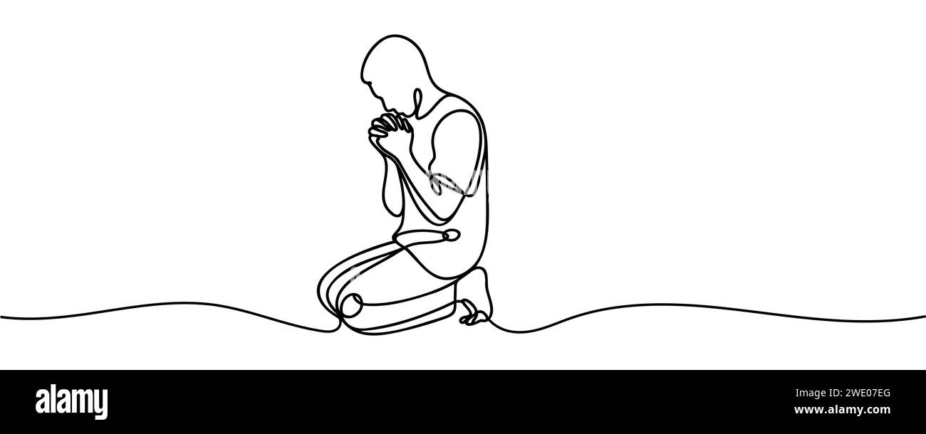 a guy drawing one continuous line is on his knees and praying Stock ...