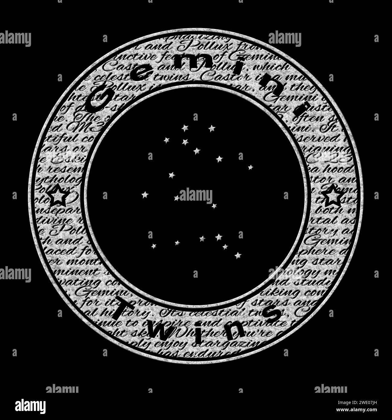 Gemini Star Constellation, On Black Background, Castor & Pollux, Twins Constellation Stock Photo ...