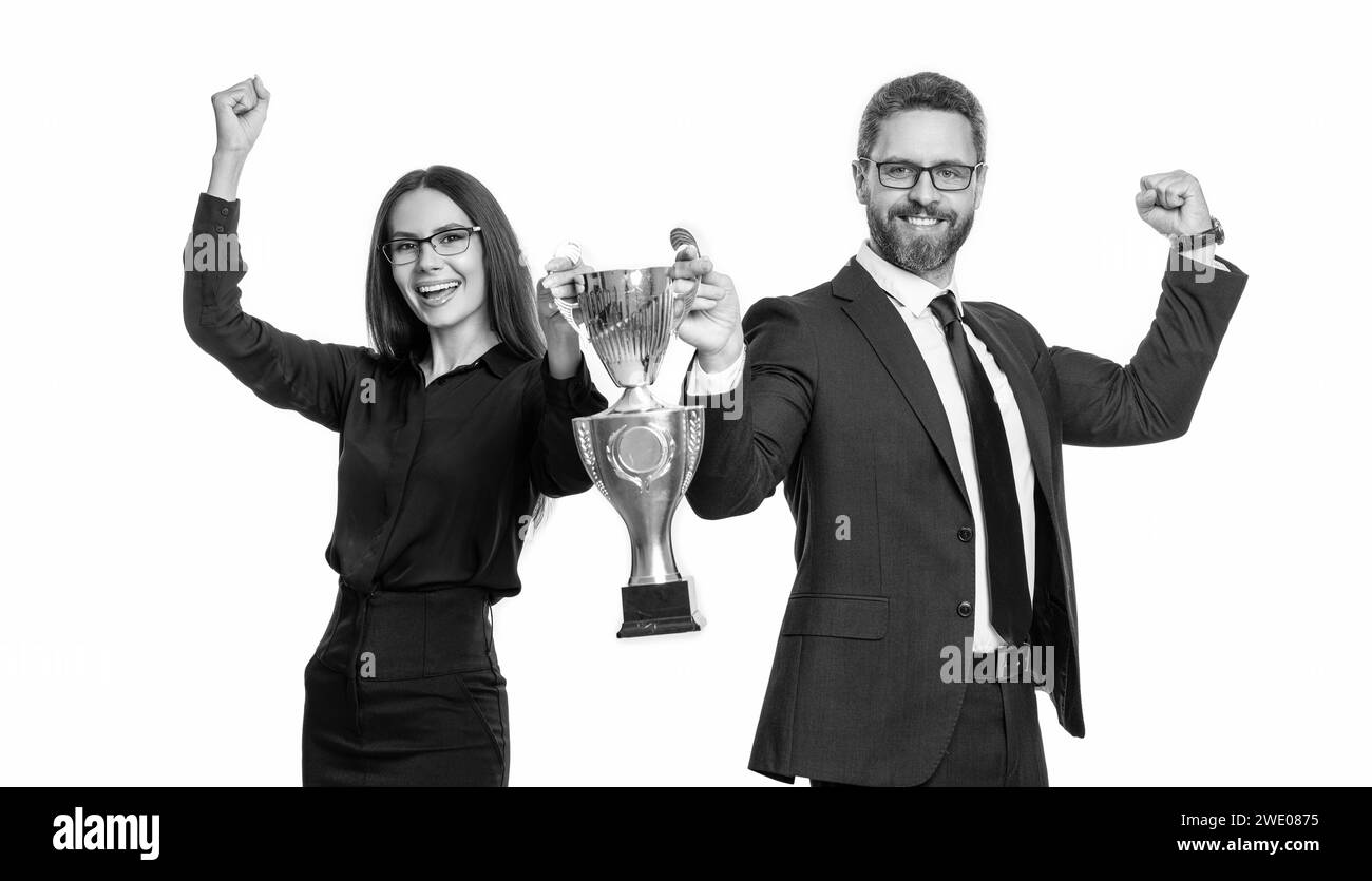 glad partners celebrate business success isolated on white background ...