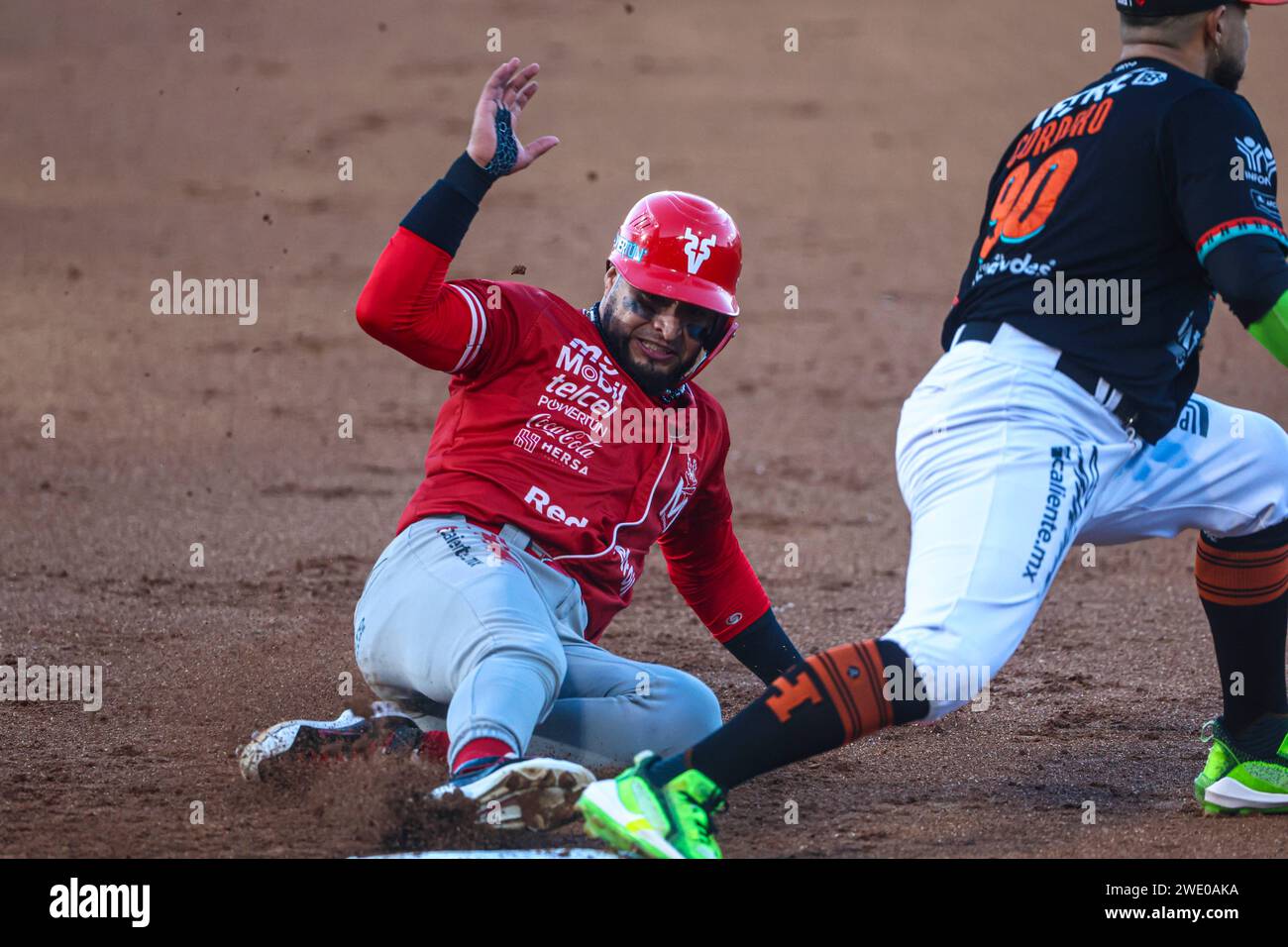 HERMOSILLO, MEXICO - JANUARY 21: Jose Alonso Gaitan of Venados returns ...