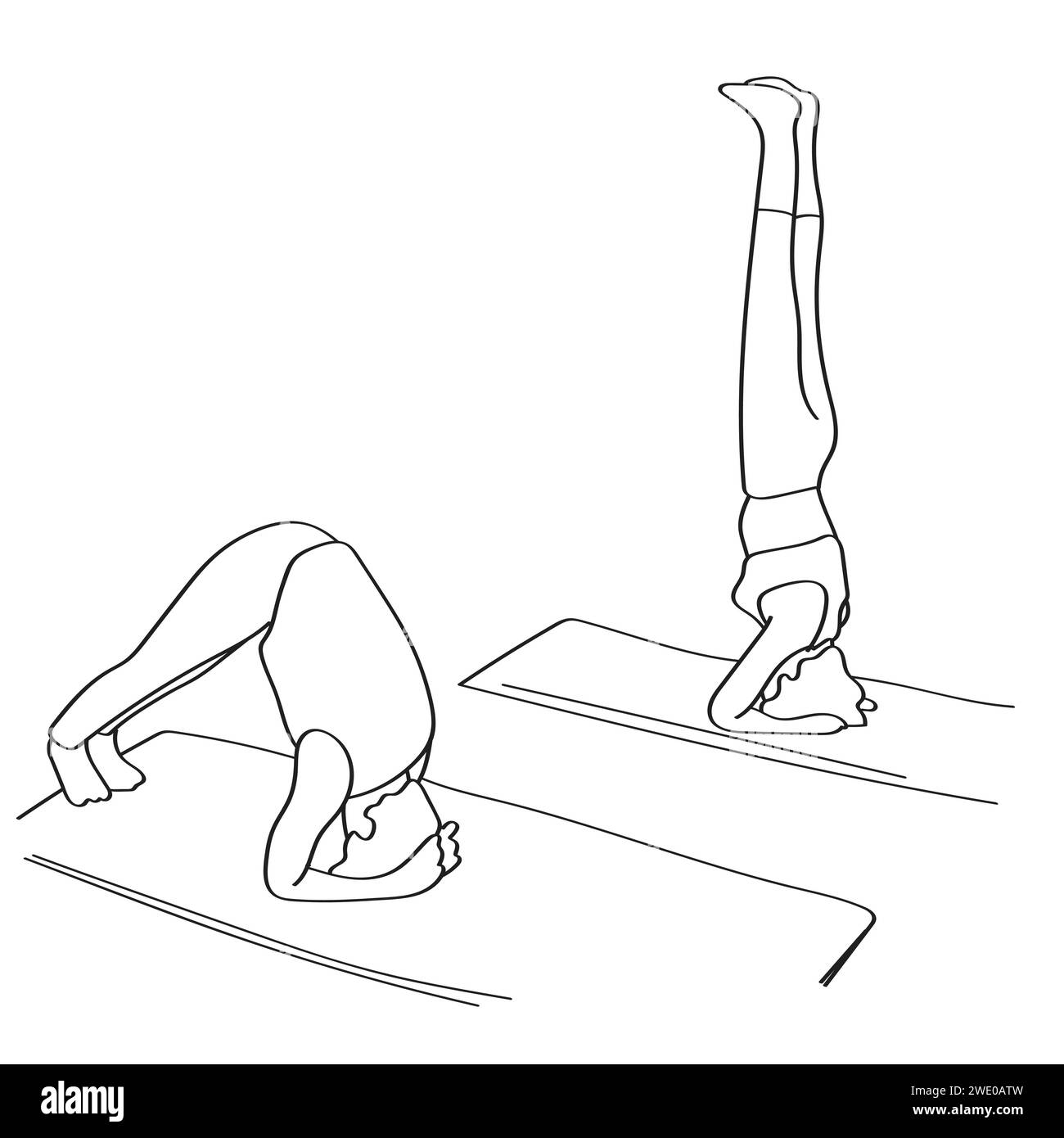 Woman practicing yoga exercises on mat illustration vector hand drawn ...