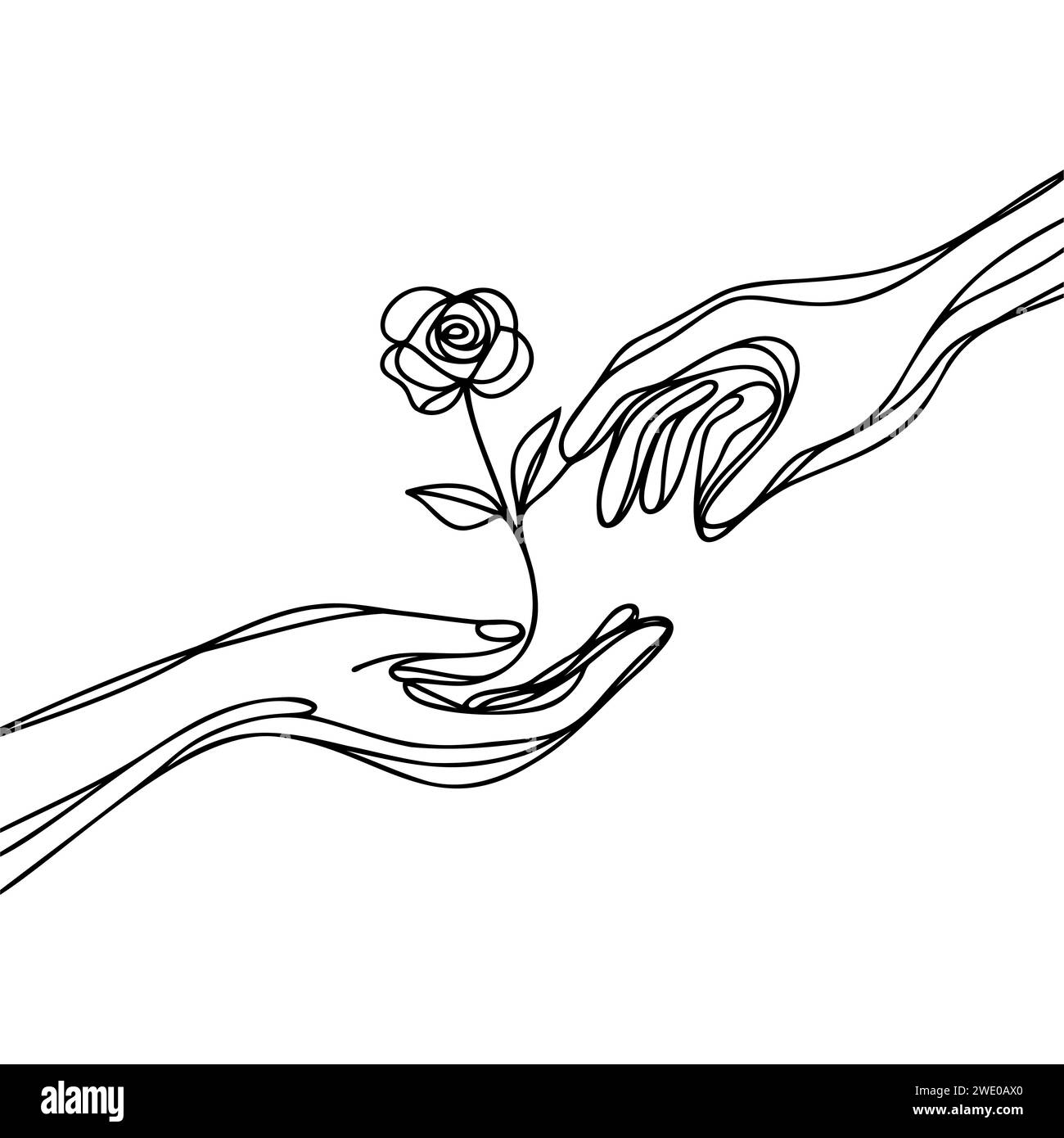 one line drawing a man's hand gives a rose to a woman Stock Vector ...