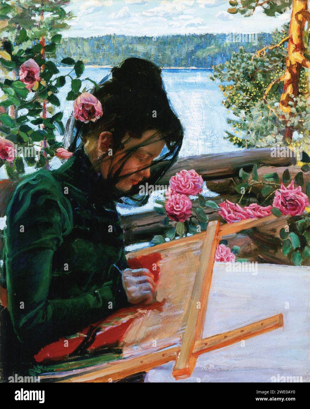 Akseli Gallen-Kallela - Mary Sewing on the Veranda of Kalela Stock ...