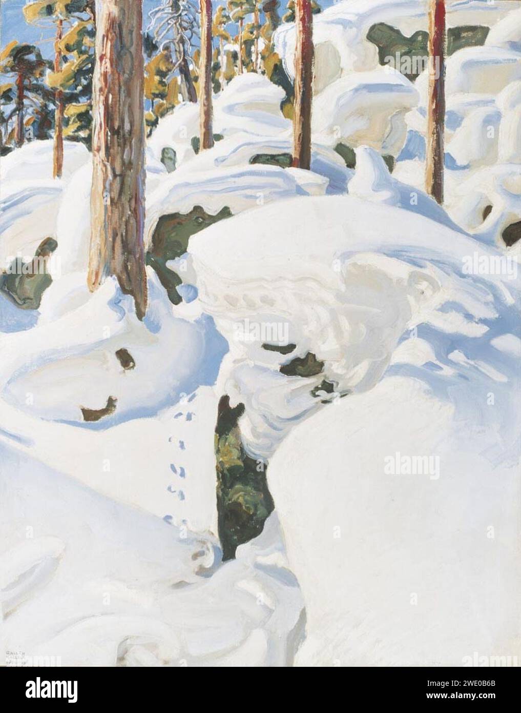 Akseli Gallen-Kallela - The Lair of the Lynx (vertical footprints, far ...