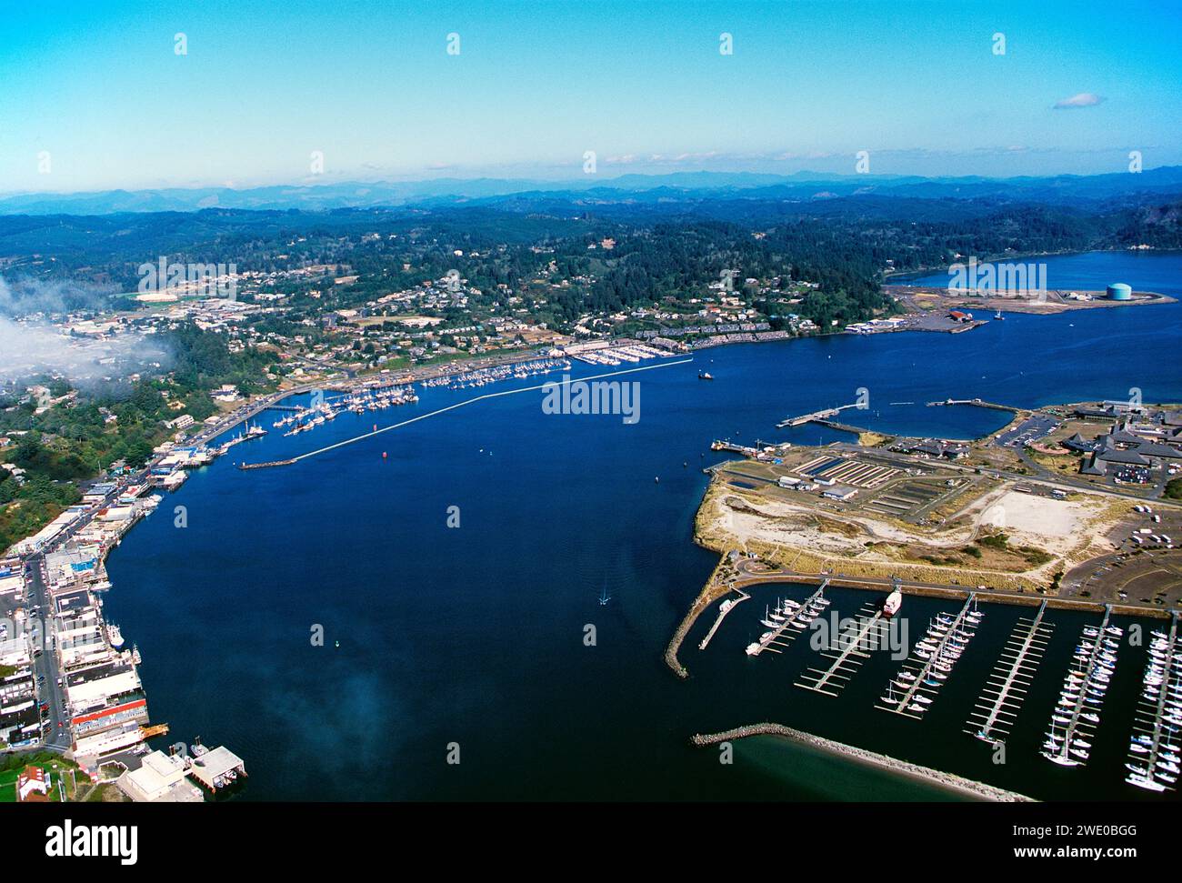 Aerial view of Yaquina Bay & Pacific Ocean; Newport; Oregon; USA Stock ...
