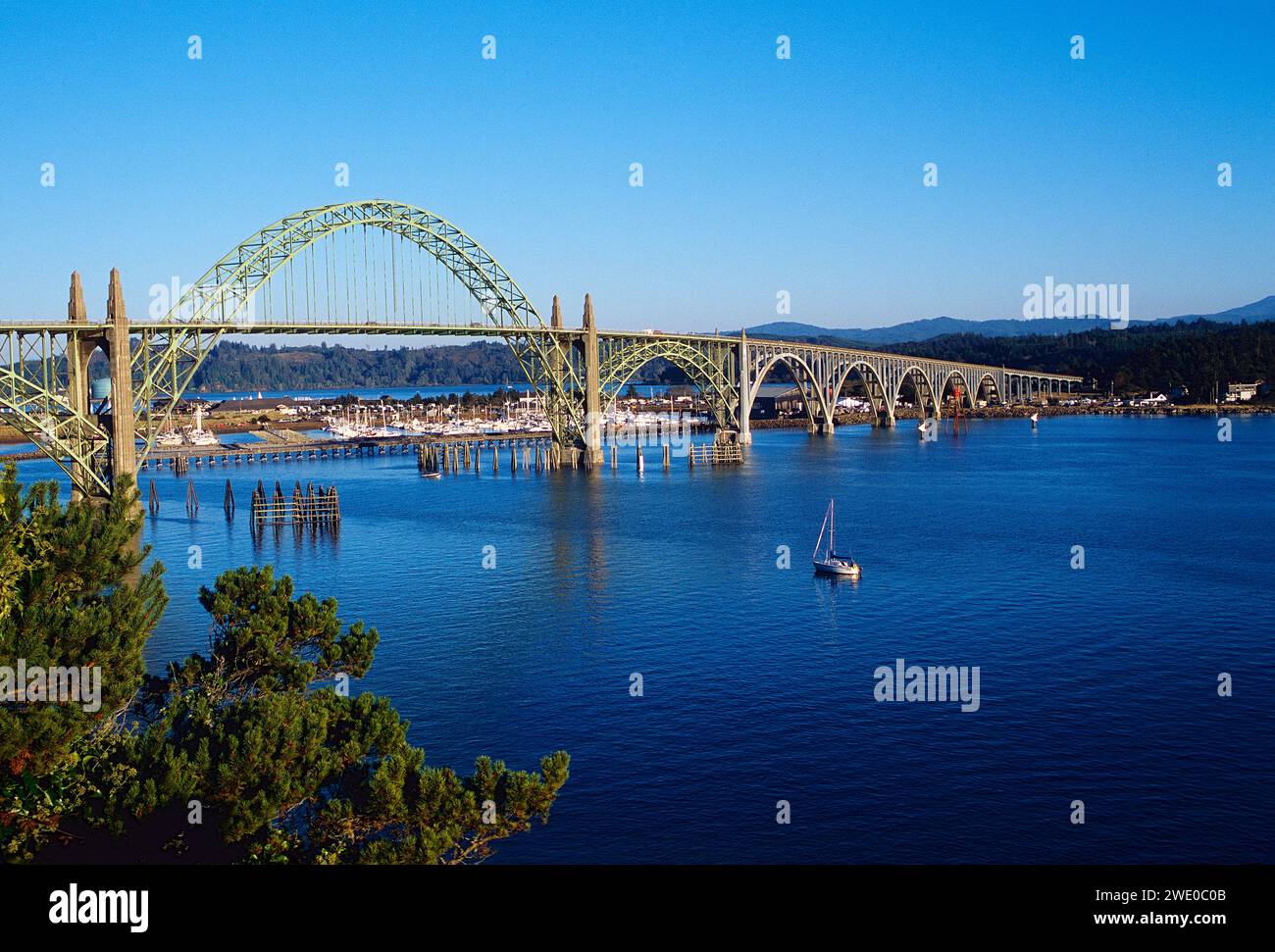 Yaquina Bay Bridge; arch bridge; spans Yaquina Bay south of Newport ...
