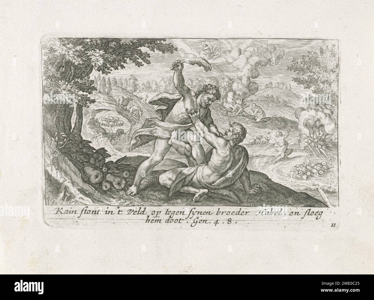 Cain kills Abel, Crispijn van de Passe (I), 1700 - 1750 print Cain is ...