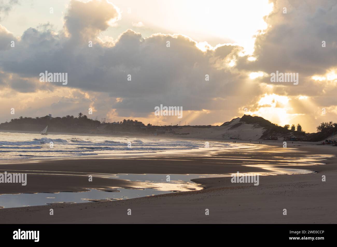 The sun rise beauty lights the beac. Water paths and reflections Stock ...