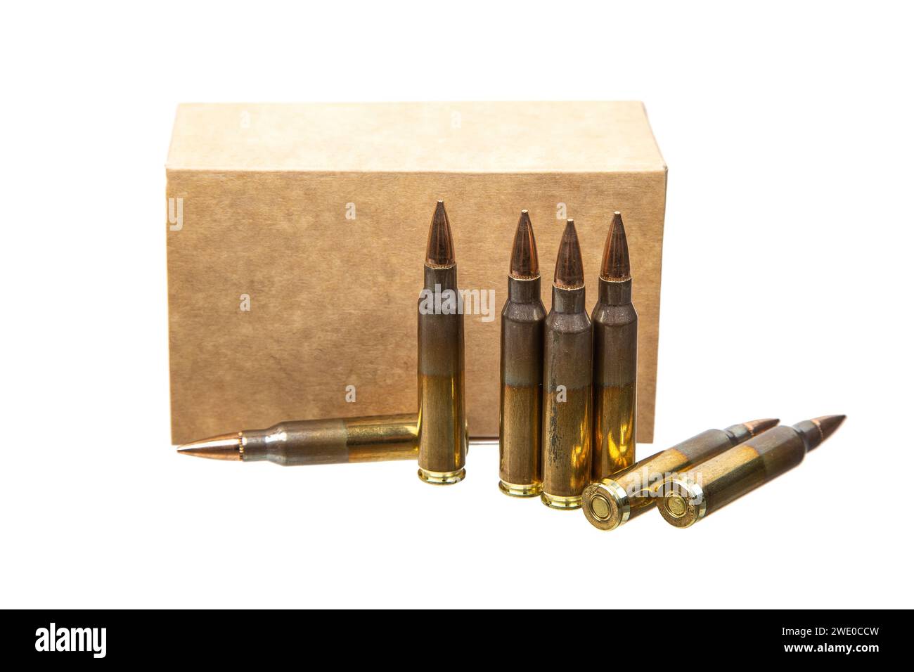 Carbine and rifle cartridges. Ammunition for weapons. Box of cartridges ...