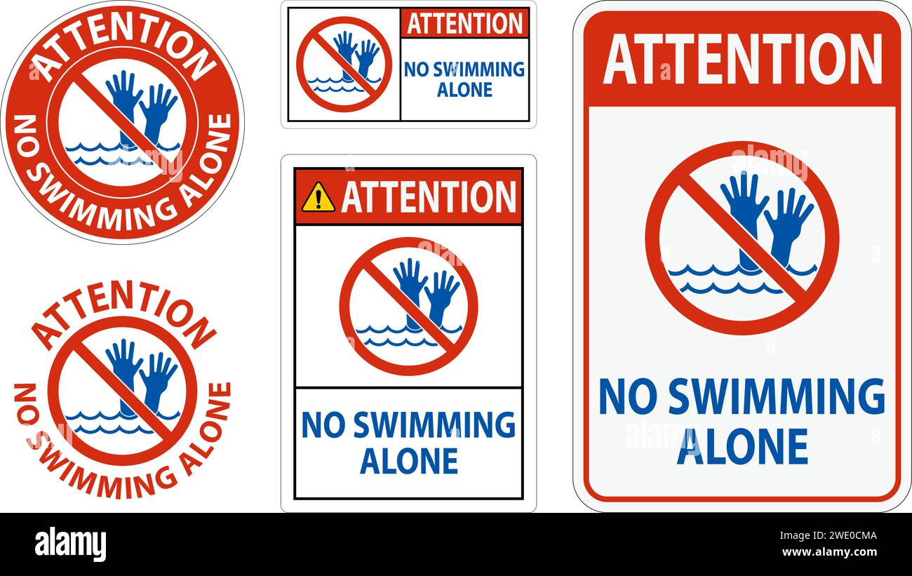 Pool Safety Sign Attention, No Swimming Alone Stock Vector Image & Art ...