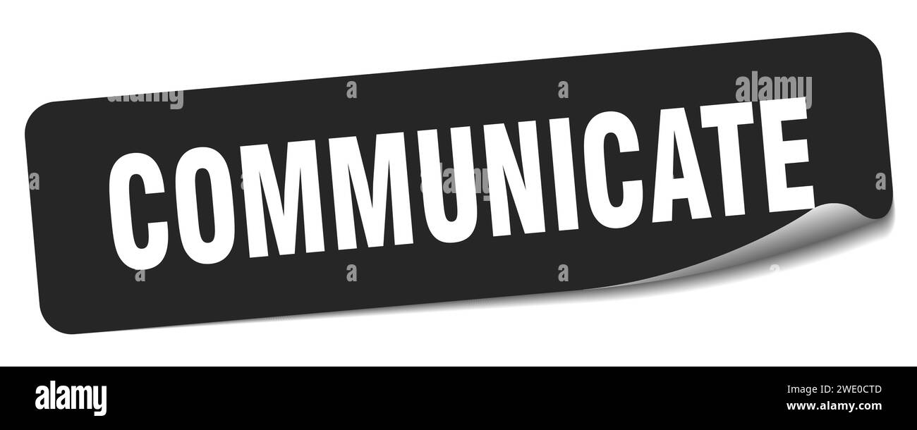 communicate sticker. communicate rectangular label isolated on white ...
