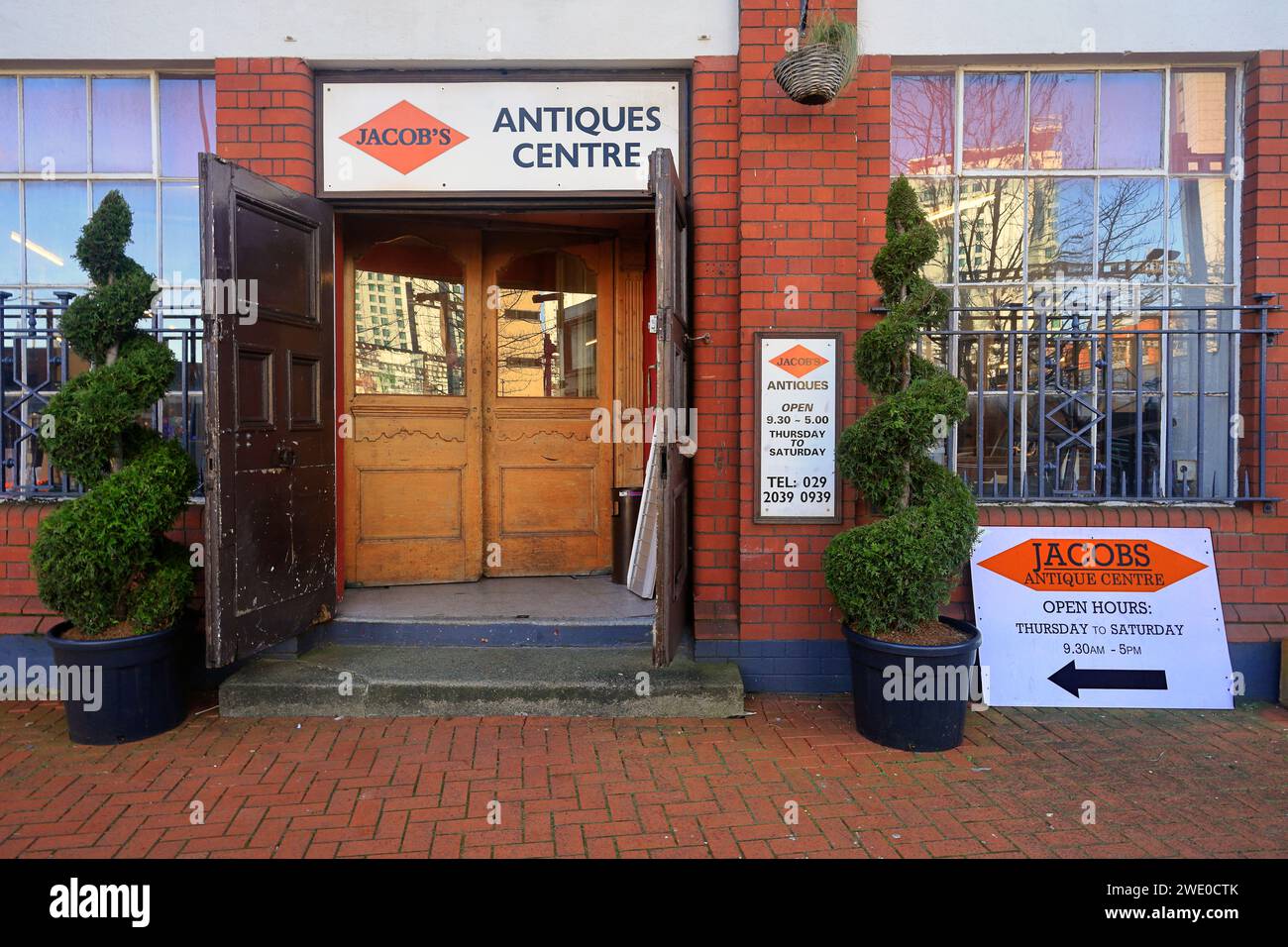 Main entrance at Jacob's Market Antiques Centre, Cardiff city centre ...