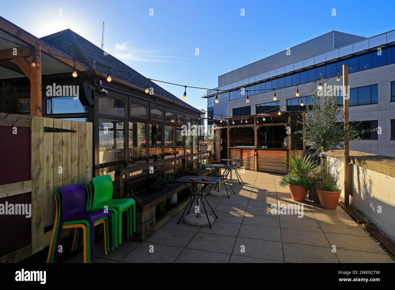 The roof garden at Jacob's Market Antiques Centre, Cardiff city centre ...
