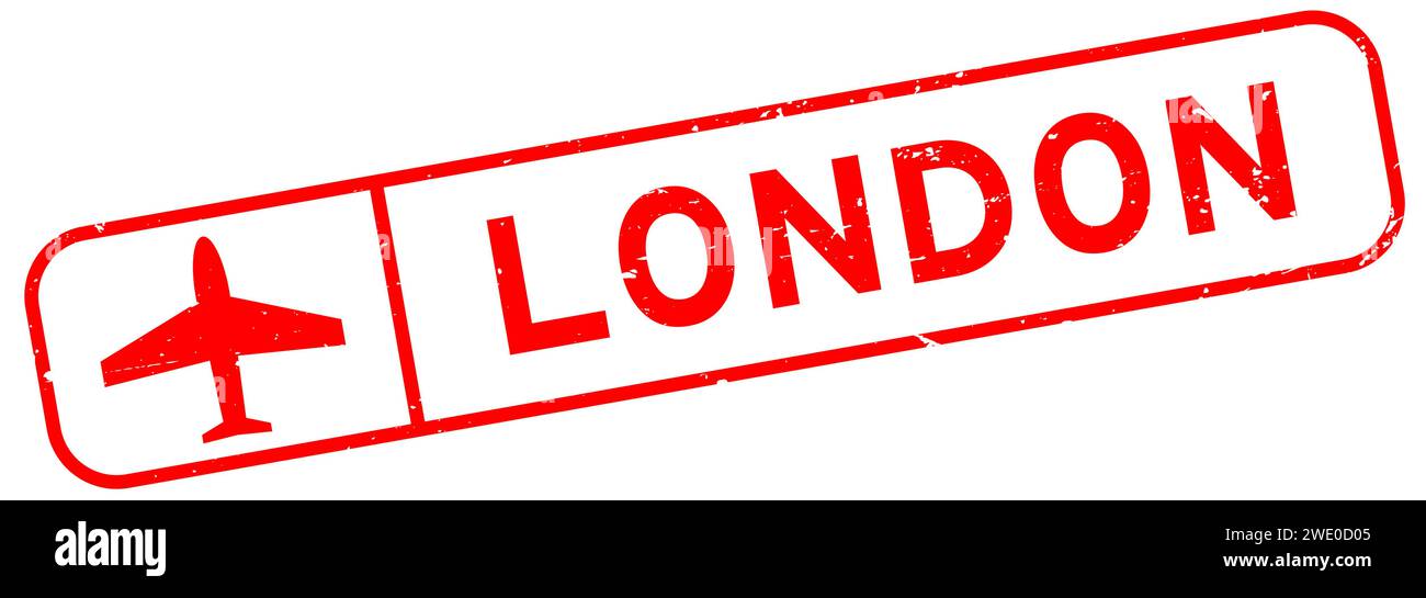 Grunge red london word with plane icon square rubber seal stamp on ...