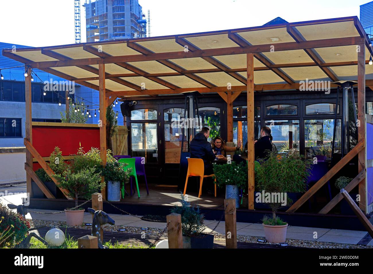 The roof garden at Jacob's Market Antiques Centre, Cardiff city centre ...