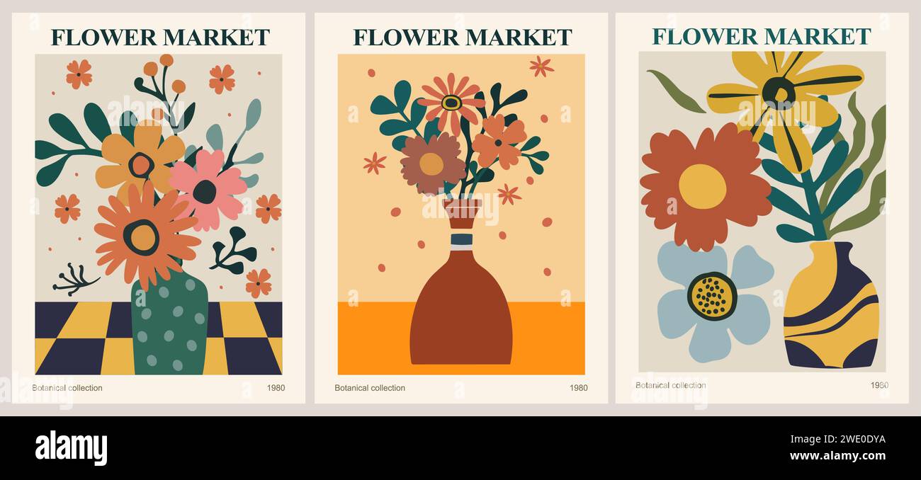 Set of abstract Flower Market vector posters Stock Vector Image & Art ...